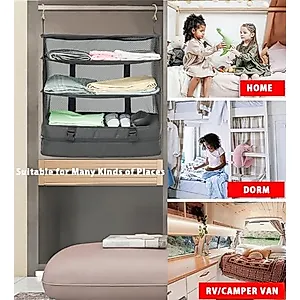 Hongmeru Portable Hanging Travel Shelves Packing Cubes for Suitcases Organizer Luggage Organizers for Suitcase, Carry on Closet Suitcase, XL, Grey