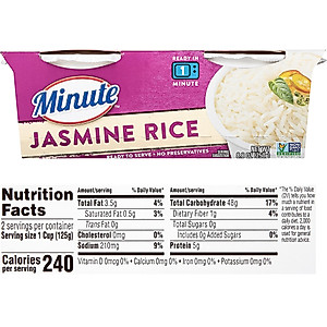 Microwaveable Jasmine Rice Bundle 8.8 Oz 2-Pack of Minute Jasmine Rice in Ready To Serve Cups and 3 My Outlet Mall Resealable Portable Storage Pouches