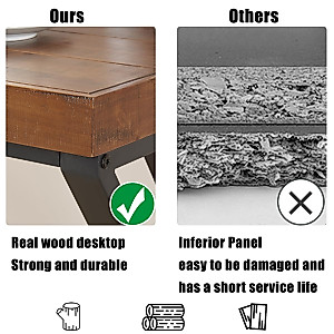 FurniChoi Real Wood Computer Desk, Modern Natural Wood Home Office Desk, Rustic Solid Wood Work Study Writing Desk, Farmhouse Workstation PC Gaming Executive Table for Bedroom, Brown, 47 inch