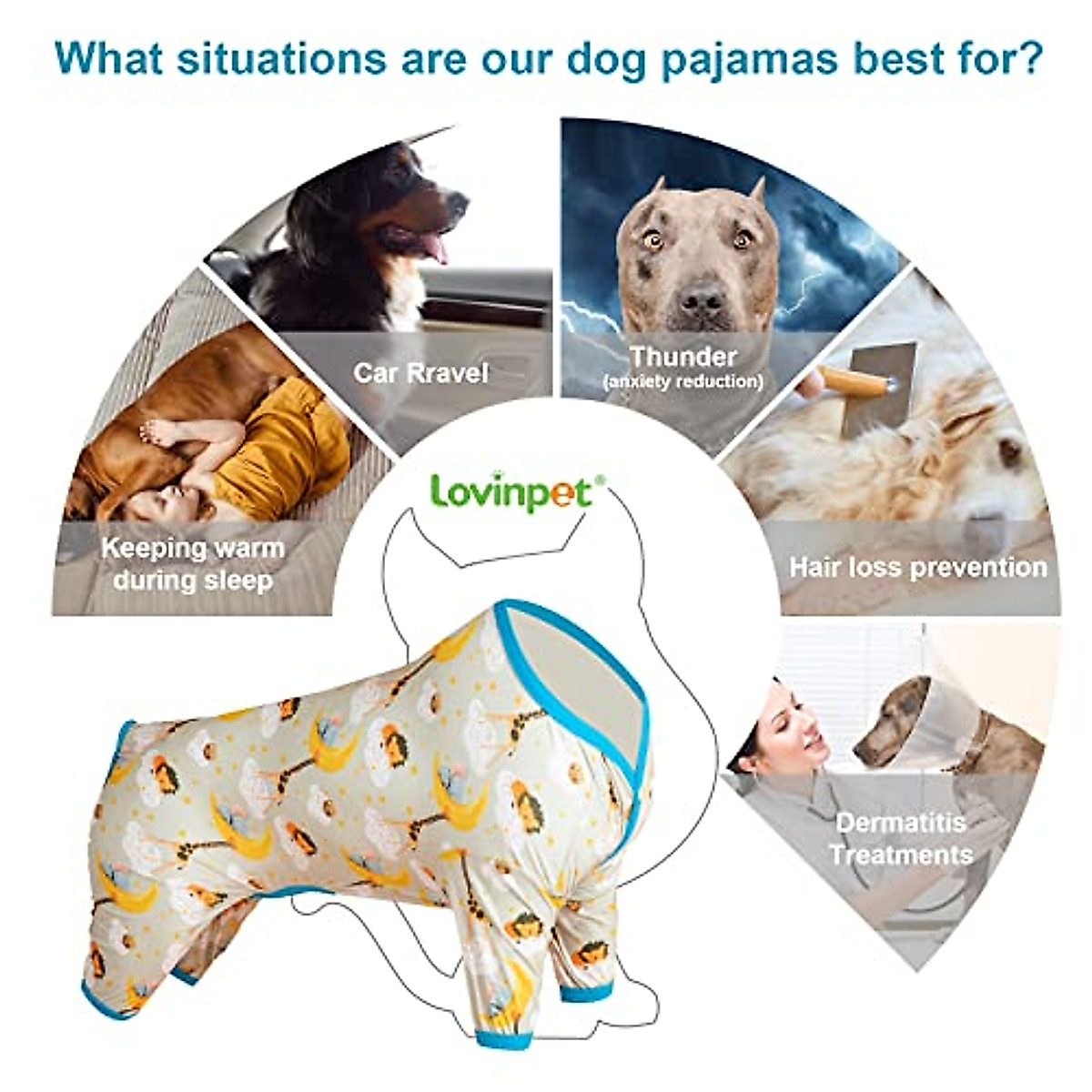 LovinPet Pet Surgery Clothes for Large Dogs - Dog Pajamas, Undershirt for Dog Coats, Lightweight Stretchy Fabric, Jungle Print, UV Protection, Pet PJ's, Large Breed Dog Jammies,Brown XXL