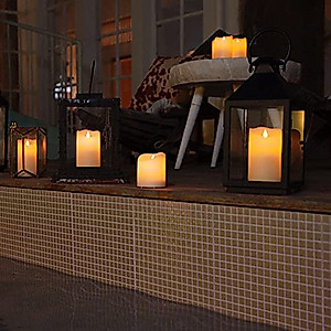 Waterproof Flickering Flameless Candles, Outdoor Indoor Battery Operated LED Candles with Remote Timers, Won't Melt, Ivory Frosted Plastic, D3.25 x H4 5" 6", Set of 3