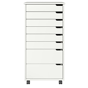 Adeptus Original Euro Roll Cart, Solid Wood, 6+2 Drawer Extra Wide Drawers Roll Carts, White