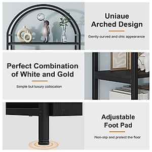 Jehiatek Arched Bookshelf, Bookcase with Doors Storage, 71 Inches Tall Industrial Book Shelf with Sturdy Metal Frame, E1 Quality Boards, Freestanding Display Shelving Unit, Black