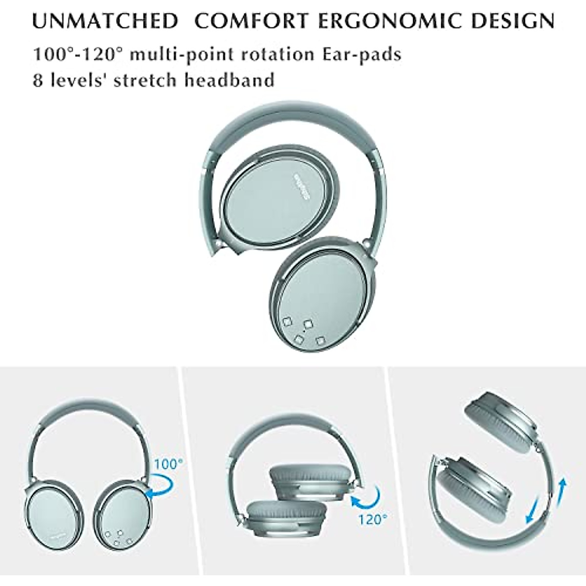 Srhythm NC35 Noise Cancelling Headphones Wireless Bluetooth 5.3, Fast Charge Over-Ear Lightweight Headset with Microphones,Mega Bass 50+ Hours’ Playtime