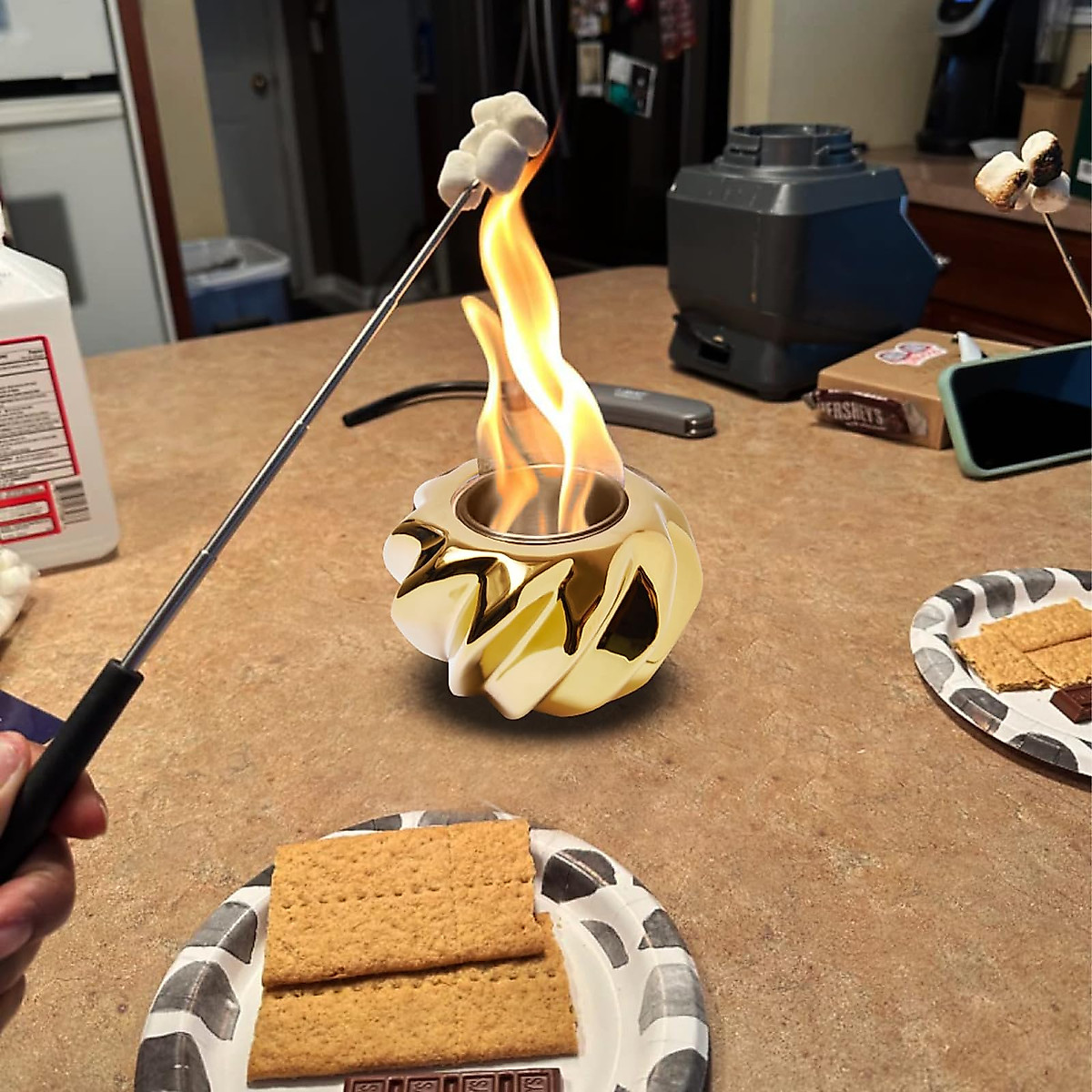 Sapbontchi Table Top Firepit, Small Fire Pits for Outside Patio/Indoor Portable Tabletop Fire Pit in Golden, Modern Home Tabletop Decor Clearance Living Dining Room Patio Balcony Backyard Garden