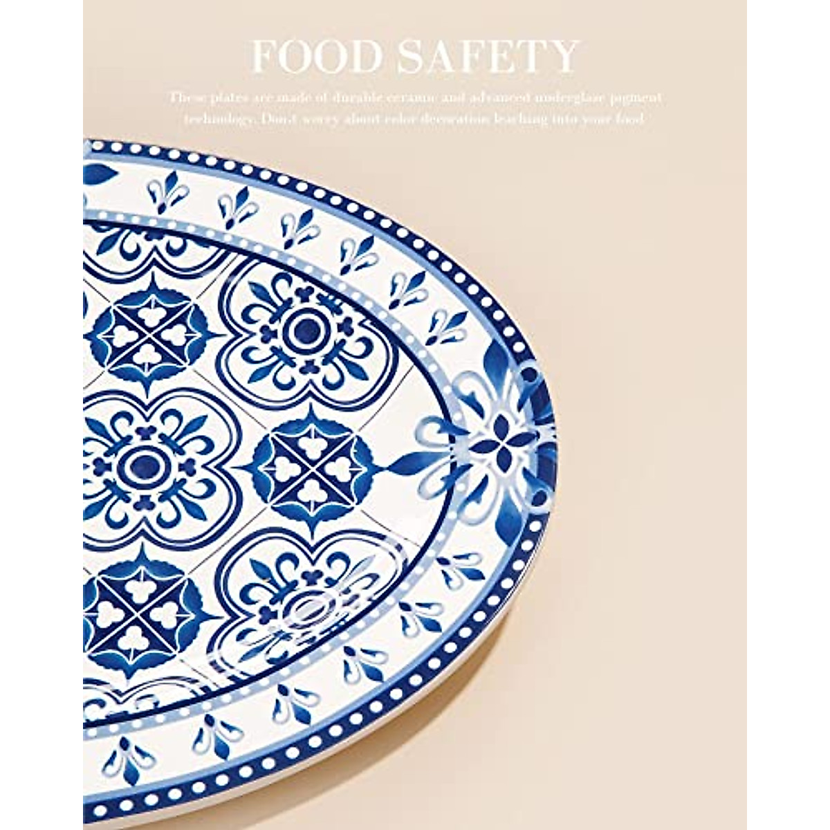 Sonemone 14 inch Blue Serving Platter, Ceramic Oval Serving Plates for Entertaining Party Restaurant, Turkey, Dishwasher & Microwave Safe