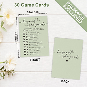 Tabyon 30 Pcs Bridal Shower Game Cards, He Said She Said, Minimalism Fill in Style Game Cards for Mr & Mrs, Engagement Party, Wedding, Newlyweds Party Supplies(Green) - B07