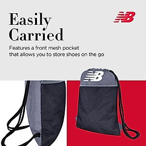 New Balance Drawstring Backpack, Sports Cinch Gym Bag with Shoe Compartment, Grey, 17.5 Inch
