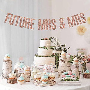 MonMon & Craft Future Mrs & Mrs Banner - Lesbian Engagement - Girl's Wedding - Lesbian Bridal Shower - Bachelorette Party Decorations Supplies - Rold Gold Glitter