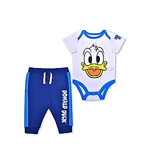 Disney Mickey Mouse or Donald Duck Boys Short Sleeve Bodysuit and Pants Set for Newborn and Infant