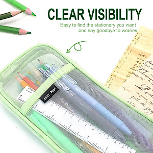 Sonuimy Clear Mesh Pencil Case Pouch, Clearly Visible Grid Pen Cases Organizer For Adult, Zipper Transparent Stationary Makeup Bag For Travel Office College-Green