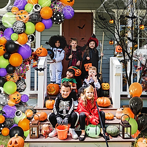 Fiesec Halloween Balloon Garland Arch Kit with Green Purple Black Orange Balloons, Halloween Theme Party Decorations BOO Foil Balloon Spider Bat, Happy Halloween Indoor Outdoor Yard Home Room Décor