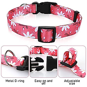 TIESOME Adjustable Soft Dog Collar, Bohemia Floral Multicolor Cute Patterns for Small Medium Large Pet Puppy Walking Running Training (Red M)