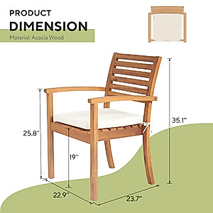 Olaterior Acacia Wood Patio Dining Chairs, Outdoor Dining Chairs Set of 6, Stackable Patio Wooden Chair with Armrests & Removeable Cushions for Backyard, Garden, Indoor, Cream