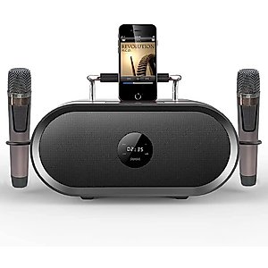 RHM K666 Karaoke Machine with Rich & Deep Bass, Powerful Sound, 2 Wireless Microphones, Rechargeable Battery, 8 Hours Playtime, Support Bluetooth/AUX/USB/PC for Home, Party, Wedding, Picnic, Outdoor