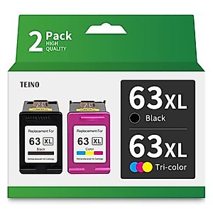 TEINO 63XL Remanufactured Ink Cartridge Replacement for HP 63XL 63 XL use with HP OfficeJet 3830 4650 5255 5258 4655 4652 3833 Envy 4520 4512 DeskJet 1112 3630 3632 2130 (Black Tri-Color, 2-Pack)