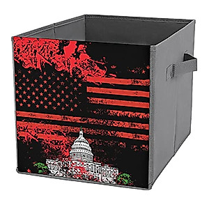 Washington and USA Flag Collapsible Storage Bins Basics Folding Fabric Storage Cubes Organizer Boxes with Handles
