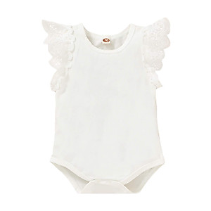 YOUNGER TREE Infant Toddler Baby Girls Romper Lace Flutter Sleeve Bodysuit Cotton Summer Outfits(12-18 Months,White)