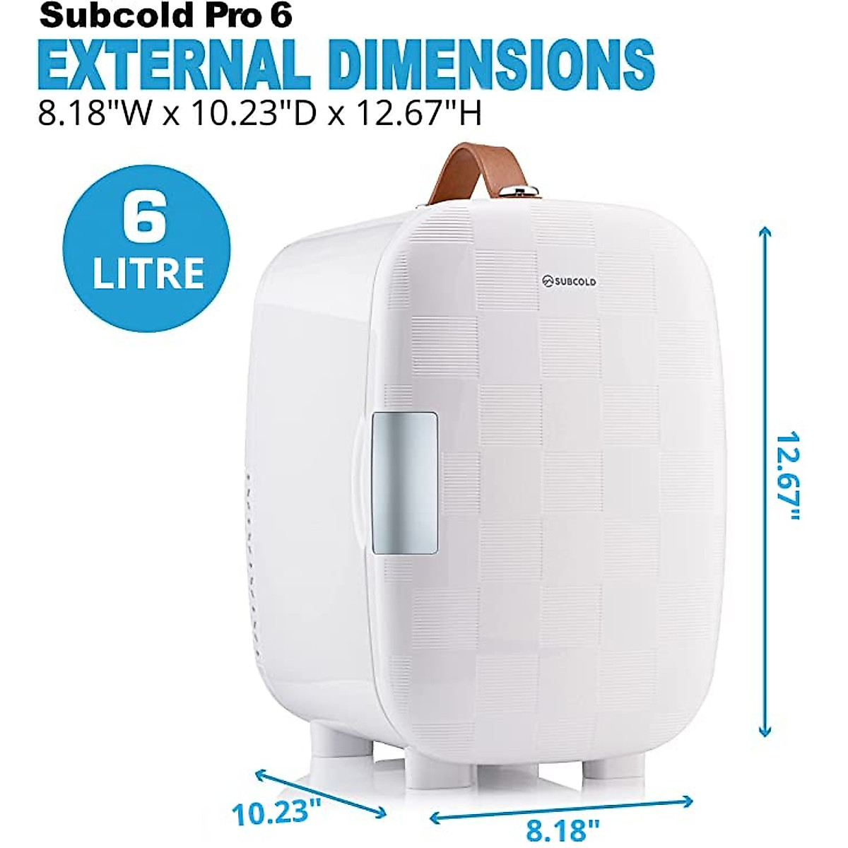 Subcold Pro6 Luxury Mini Fridge Cooler 6 Litre / 8 Cans AC & Exclusive USB Power Option Small Portable Fridge For The Office, Bedroom, Car, Skincare & Cosmetics Chequer White