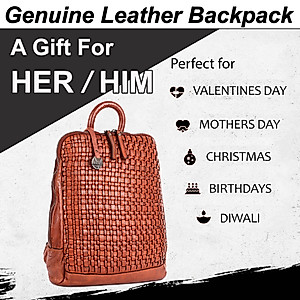 VILENCA HOLLAND 12.5 Inch Genuine Leather Backpack for Women and Men, Cognac Leather Backpack with Adjustable Shoulder Strap