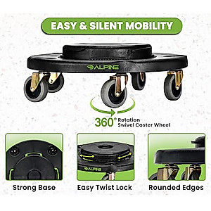 Alpine Rolling Brute Trash Can Dolly - Trash Can Dolly with Wheels/Trash Can Roller Base for Round 20, 32, 44, or 55 Gallon Garbage Bins, Heavy Duty Holds Up to 500lbs (Black)