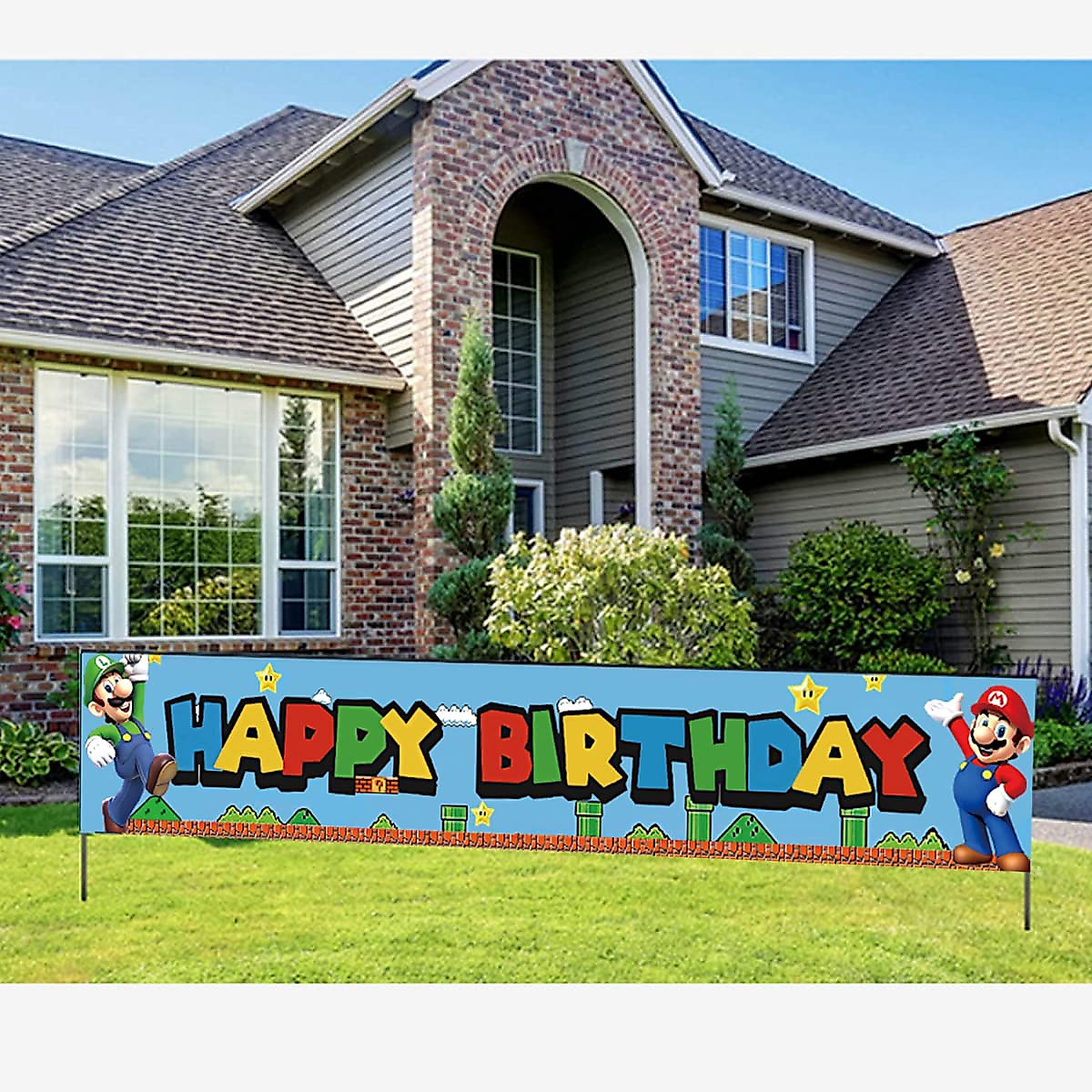 Super Mario Birthday Party Banner | Outdoor and Indoor Garden Sign Banner | Perfect Video Game Theme Party Decoration