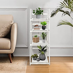 Babion Ladder Shelf, 4-Tier Ladder Bookshelf, White Bookcase with Shelves, Storage Rack Plant Stand for Home, Bedroom, Bathroom,Office, 16 x 14 x 44 Inch, Industrial Style, Wooden Frame