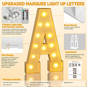 Marquee Light Up Letters, YBQZ 4FT Large Light Up Letters, Large Marquee Letters for Baby Shower Birthday Party Decor, Mosaic Balloon Frame for Wedding Engagement Party Decoration, Foam Letter E