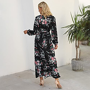 High Waist Smocked Flowy Tiered Mixi Dress Comfy Long Sleeve T Shirt Dress Casual Sexy Basic Fitted Long Dress Black