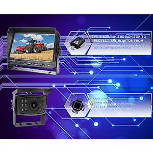 Rear View Backup Camera System Reversing Kit AHD 720P Wired 7" LCD Monitor,Night Vision,IP69K Waterproof Camera for Tractor/Motorhome/Bulldozer/Camper/Van/Heavy Equipment/Forklift/Skid Loader