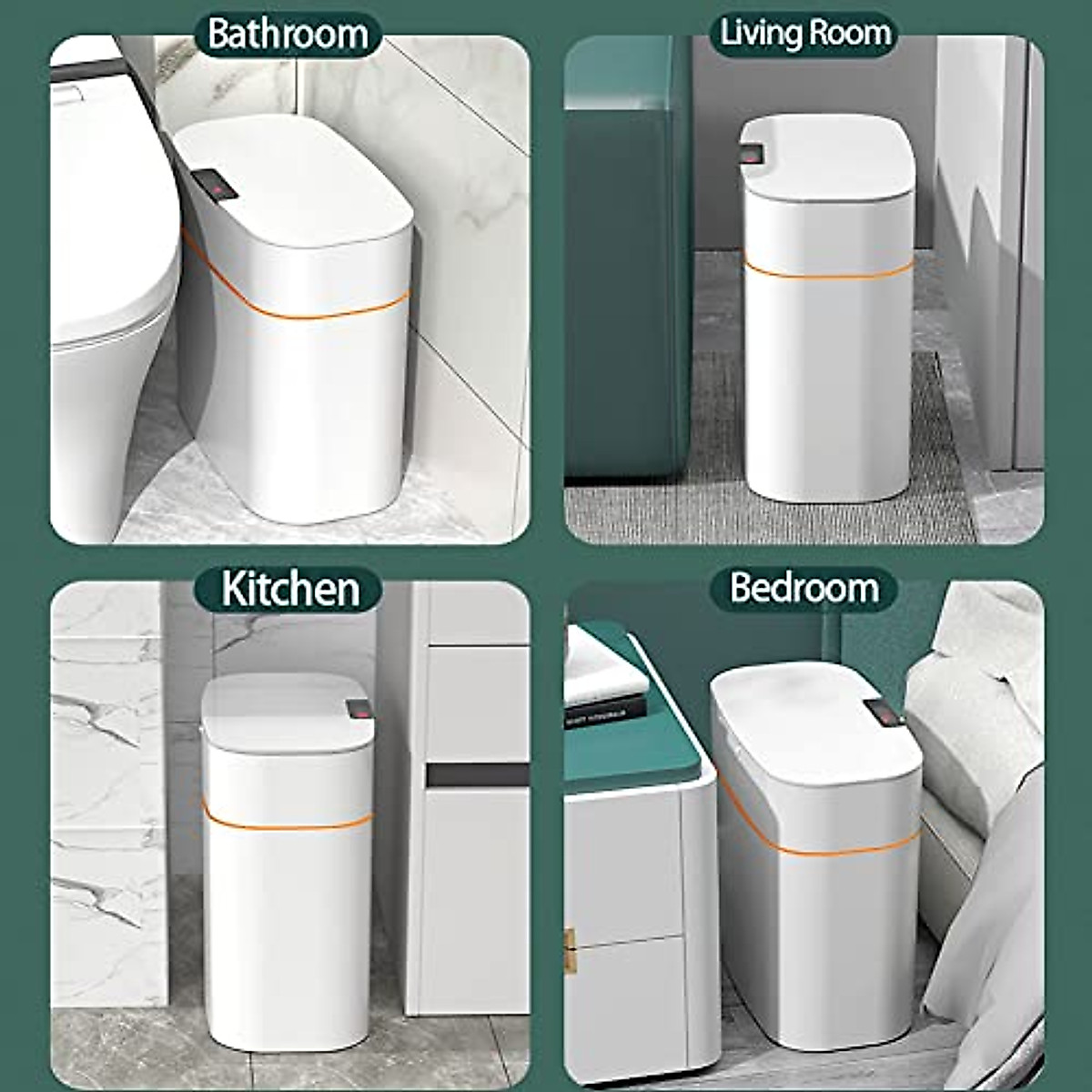 Automatic Trash Can with Lid for Bathroom, Motion Sensor Garbage Bin Waterproof Plastic Smart Rubbish Bin, 2.6 Gallon Slim Touchless Garbage Can for Bedroom, Kitchen, Living Room, Office(No Battery)