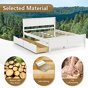 KOMFOTT Full Size Wood Bed Frame with 2 Storage Drawers, Mid Century Platform Bed Frame with Headboard, Sturdy Wooden Slats Support, Modern Mattress Foundation, No Box Spring Required, Easy Assembly