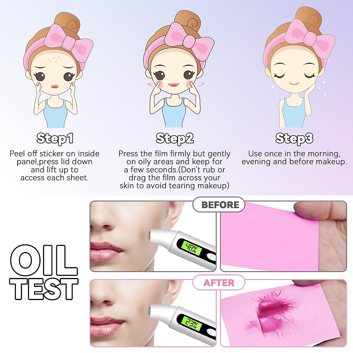 Oil Absorbing Tissues Oil Control Film, Oil Blotting Paper Same Series with Clean & Clear Oil Absorbing Facial Sheets for Oily Skin, 60 sheets Blue + 50 sheets Pink