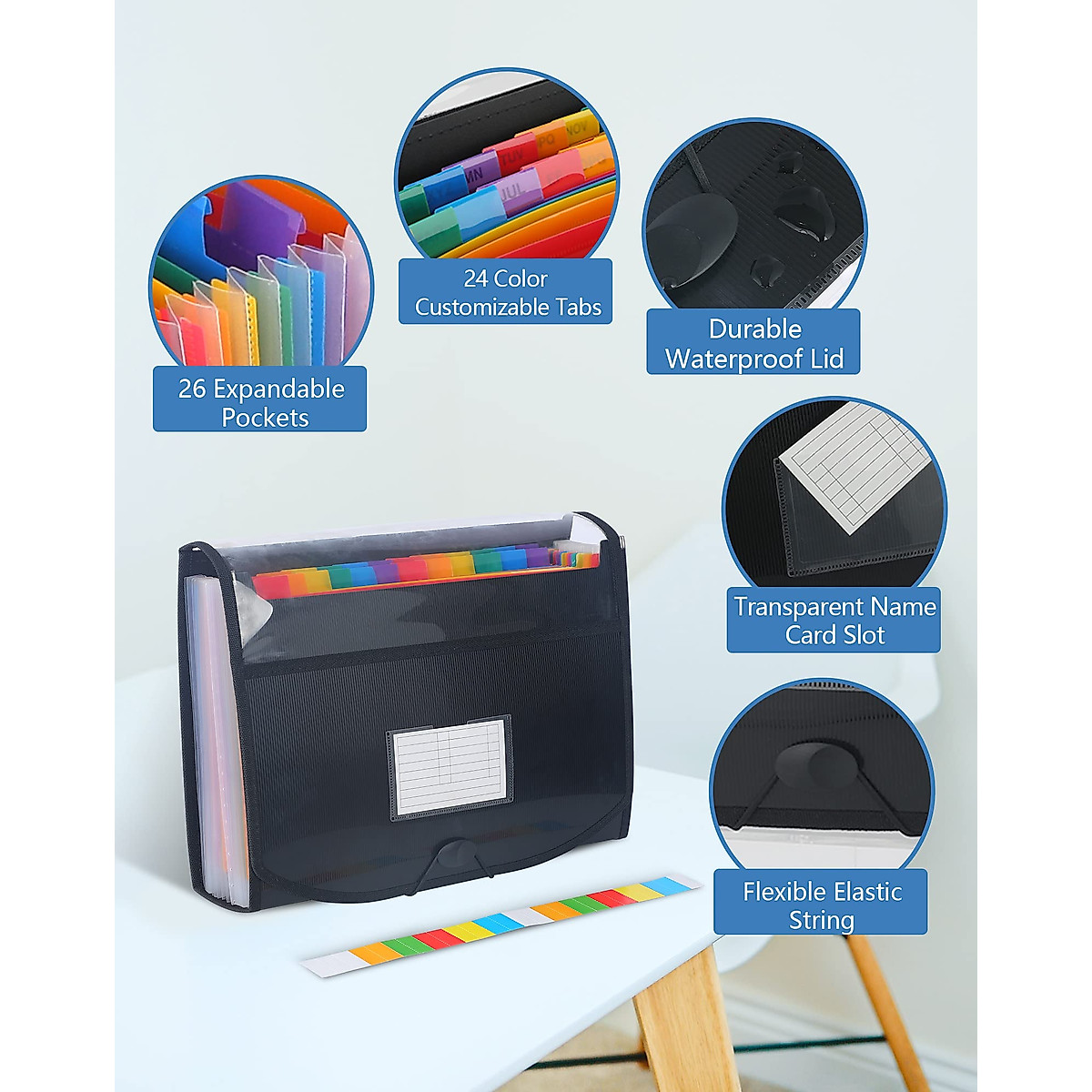 Accordion File Organizer 26 Pockets Expanding File Folder for A4 Letter Size Paper Document Holder Organizer