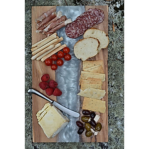 THE LIVE EDGE - Olive Wood Beautiful Charcuterie Board with Grey Resin | Epoxy Wood Cutting Board | Handmade Large Charcuterie Board | Wooden Cheese Board Set | Modern Cool Charcuterie Boards Gift Set