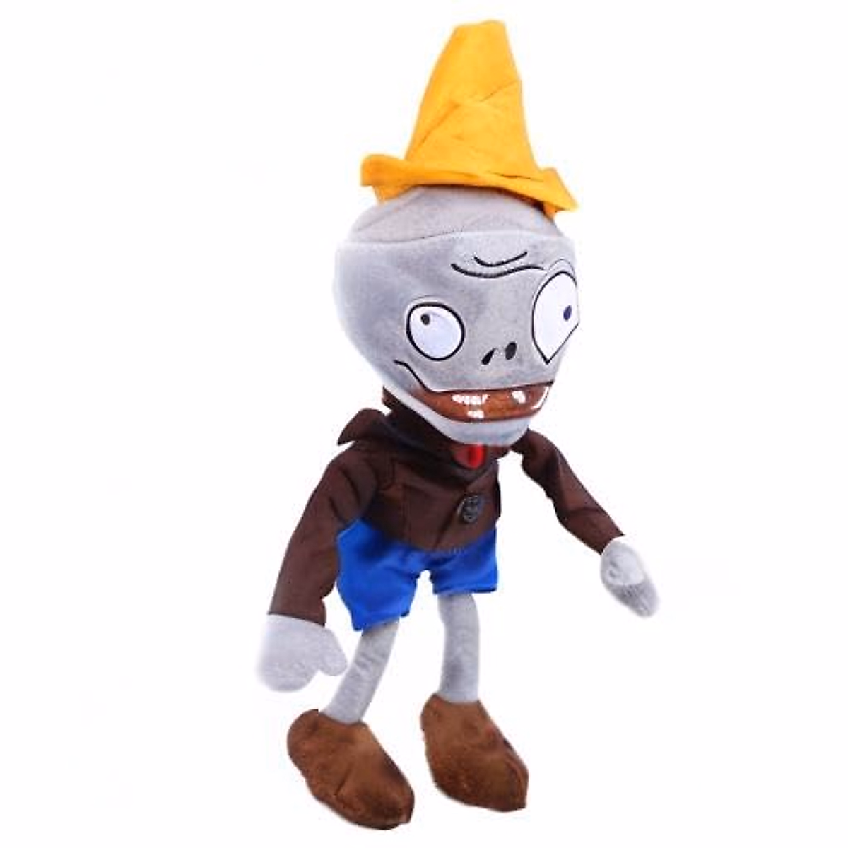 JHESAO 12" PVZ Plush Conehead Zombies Brown Coat Toys PVZ 1 2 Stuffed Soft Doll Roadblock Conehead Zombie New