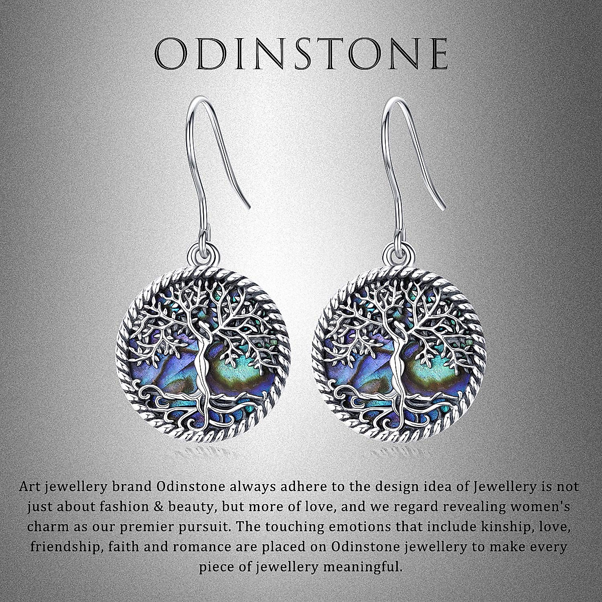 Odinstone Sterling Silver Tree of Life Earrings for Women Family Tree Pendants Natural Abalone Shell Drop Dangle Earrings Necklace Fashion Jewelry, with Fine Gift