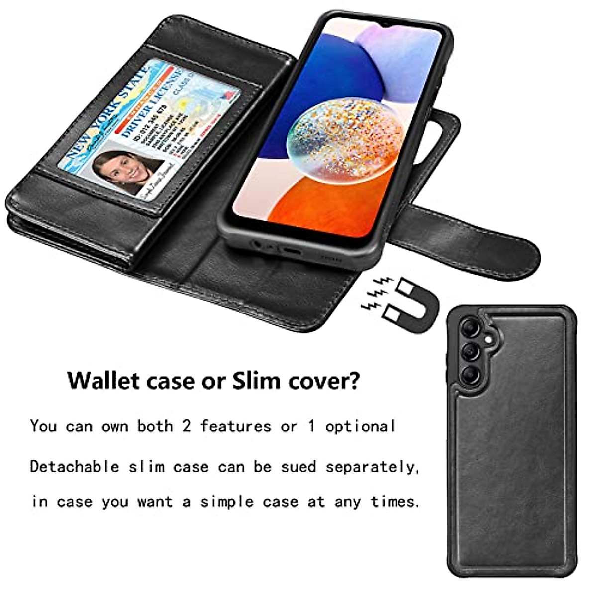 NJJEX Galaxy A14 5G Case, for Samsung Galaxy A14 5G Wallet Case, [9 Card Slots] PU Leather ID Credit Holder Folio Flip [Detachable] Kickstand Magnetic Phone Cover & Lanyard for Samsung A14 [Black]