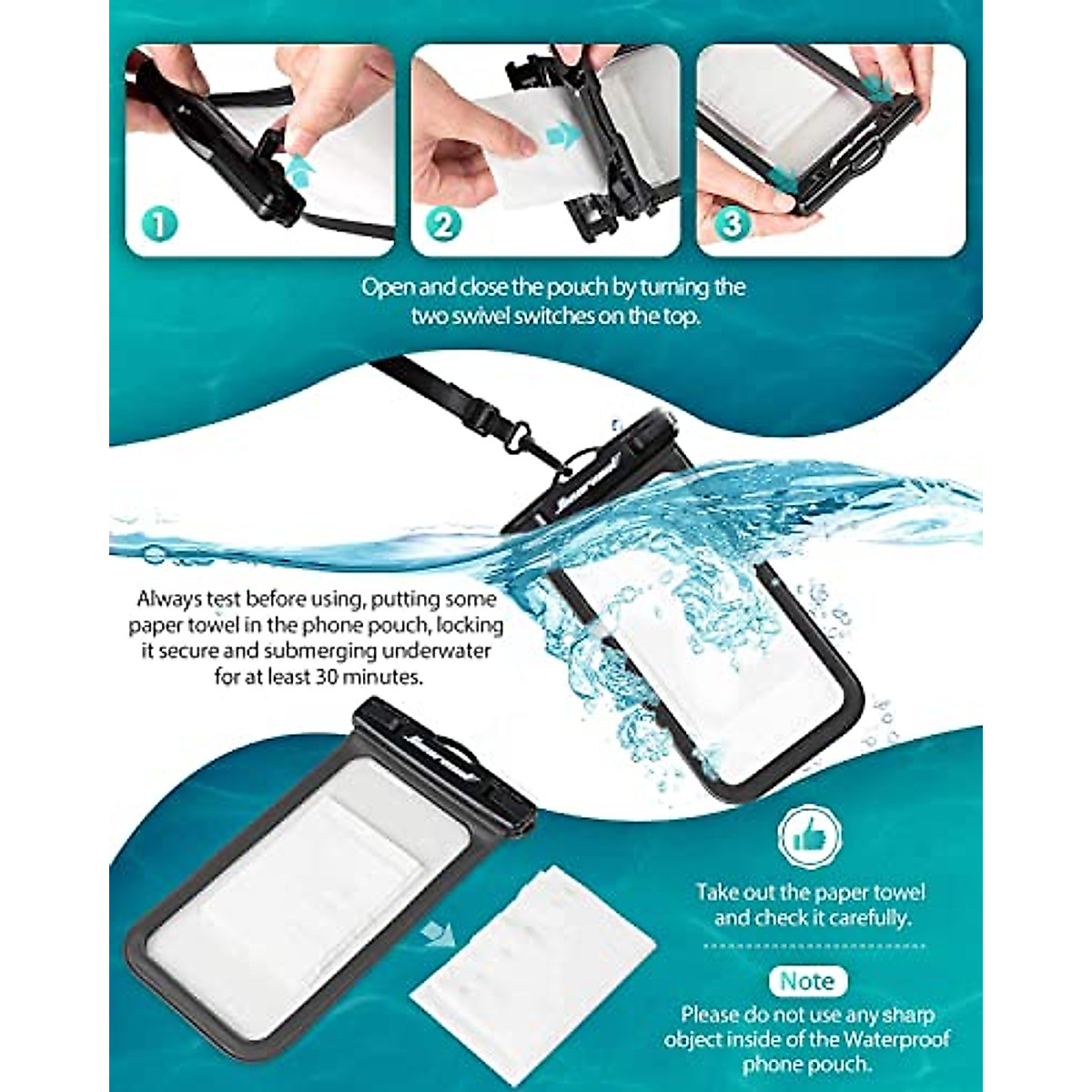 Hiearcool Universal Waterproof Case,Waterproof Phone Pouch Compatible for iPhone 13 12 11 Pro Max XS Max XR X 8 7 Samsung Galaxy s10/s9 Google Pixel 2 HTC Up to 7.0", IPX8 Cellphone Dry Bag -4 Pack