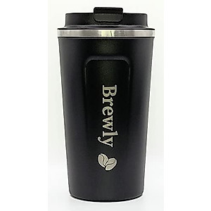 Brewly 17 oz Stainless Steel Vacuum Insulated Tumbler - Coffee Travel Mug Spill Proof Lid - Great for Coffee or Tea - Black, US Based Brand (Black)