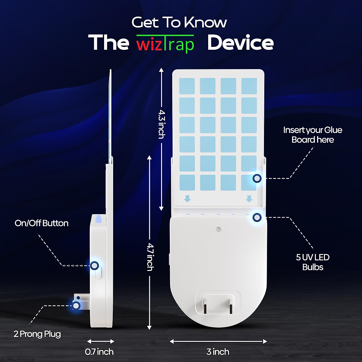 WizTrap MiniMax Plug in Fruit Fly Traps for Indoors! A Flying Insect Trap with UV LED Bulbs & 5 Glue Board Refills! Gnat Trap Used as a Fruit Fly Killer, Indoor Fly Trap, Mosquito Trap, Gnat Killer!