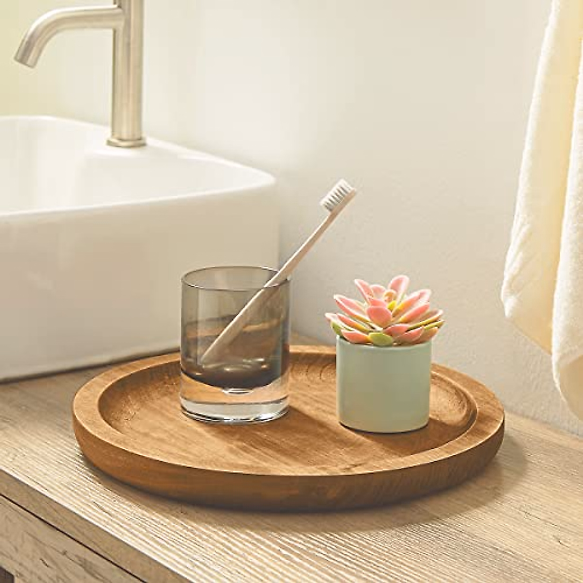 Athaliah Round Wooden Tray Small Decorative Trays,12.5''Small Wood Serving Tray Rustic Round Wood Decorative Tray Farmhouse Candle Holder Tray for Kitchen Counter Home Decor