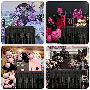 2 Packs Black Metallic Foil Fringe Tinsel Table Skirts for Rectangle Tables 6ft 8ft Streamer Curtains Backdrop for Birthday Float Parade 2024 Graduation Party Decorations -29x108 Inch