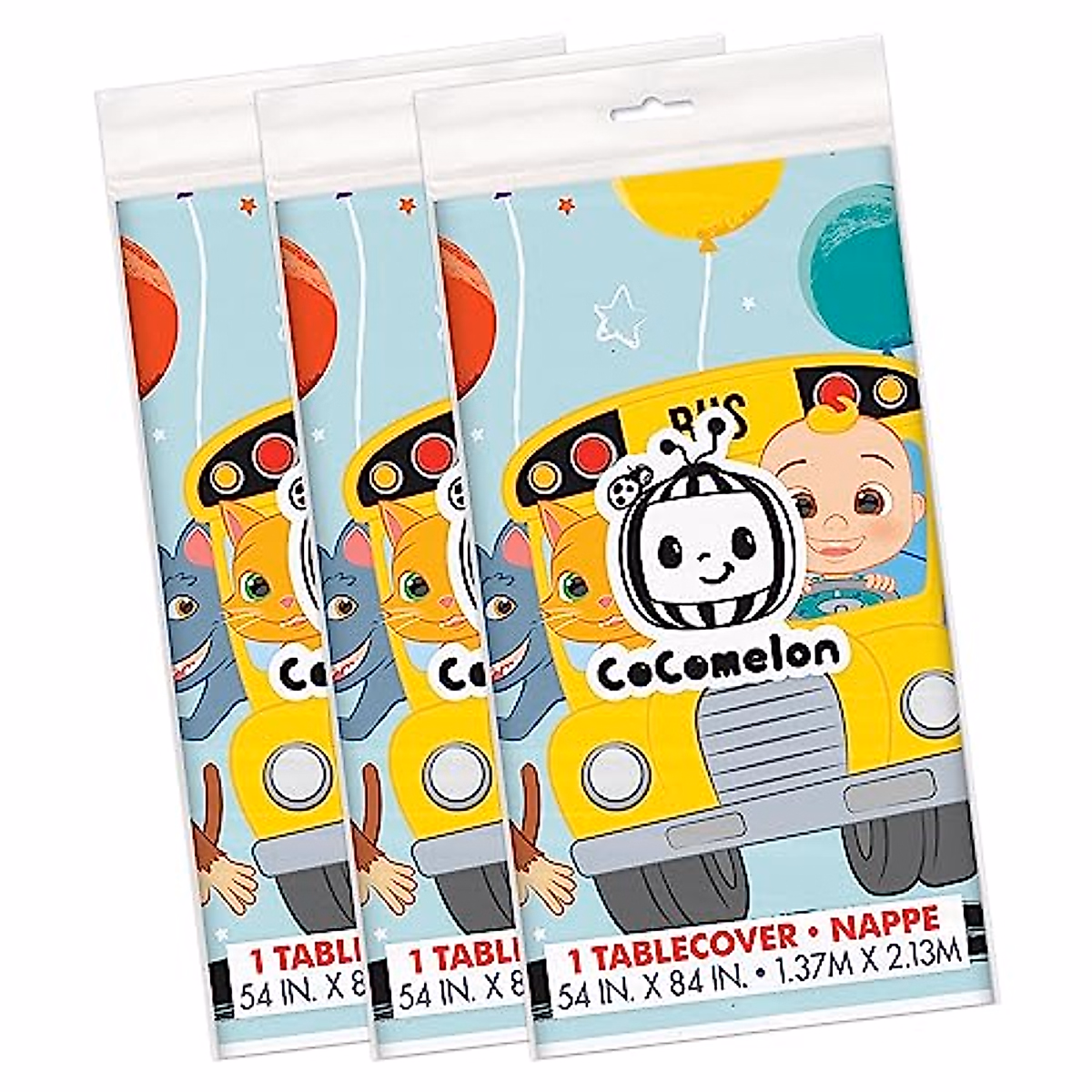 Unique CoComelon Birthday Decorations - Rectangular Plastic Table Covers (Pack of 3) and Sticker