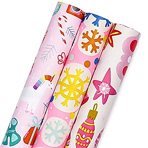 MAYPLUSS Christmas Wrapping Paper Roll - Mini Roll - 17 inch X 120 inch Per roll - 3 Different Pink Design (42.3 sq.ft.ttl)