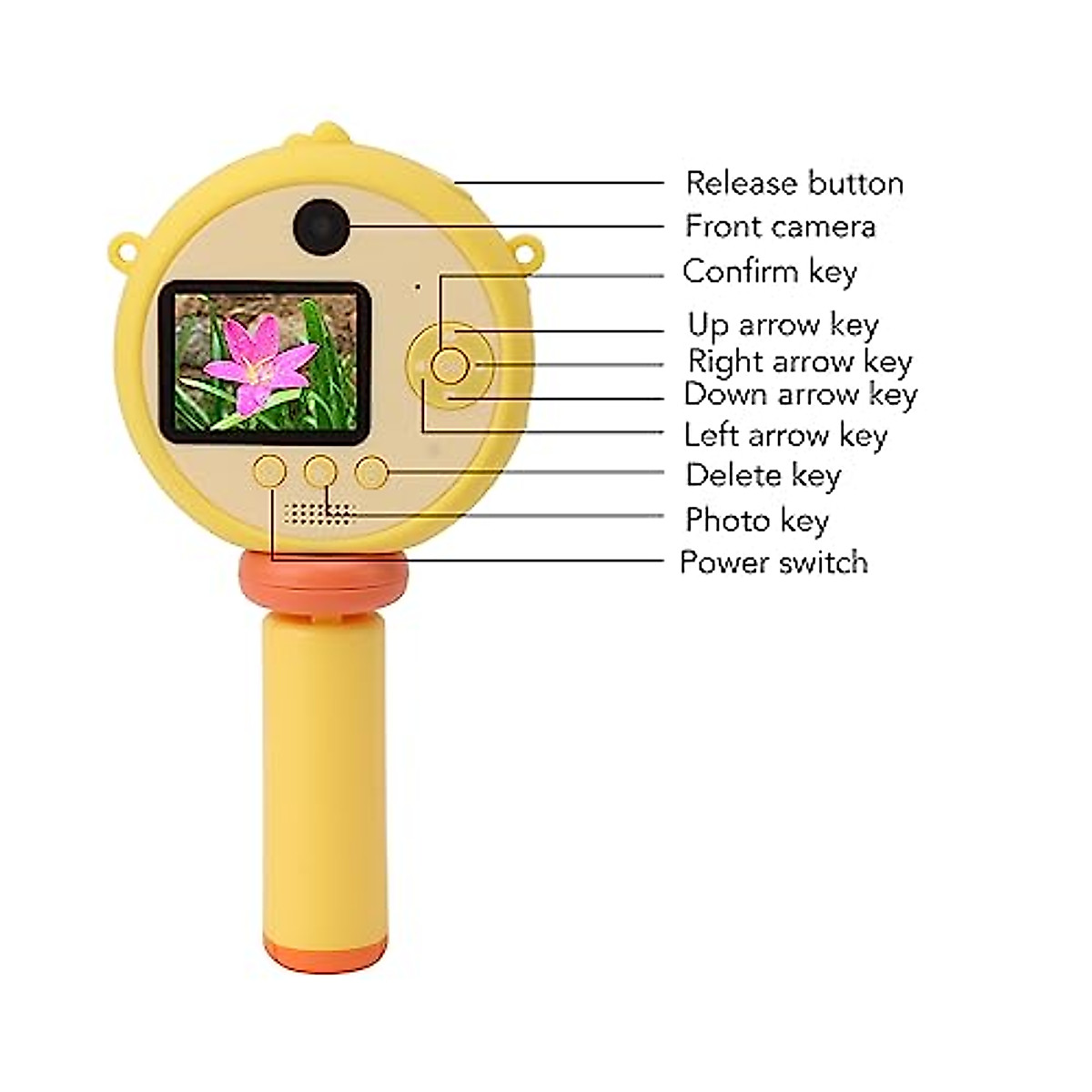 Portable Digital Camera Toy 8X Digital Zoom Cute Protective Case for Kids Selfie Camera for Birthday Gift (Yellow)