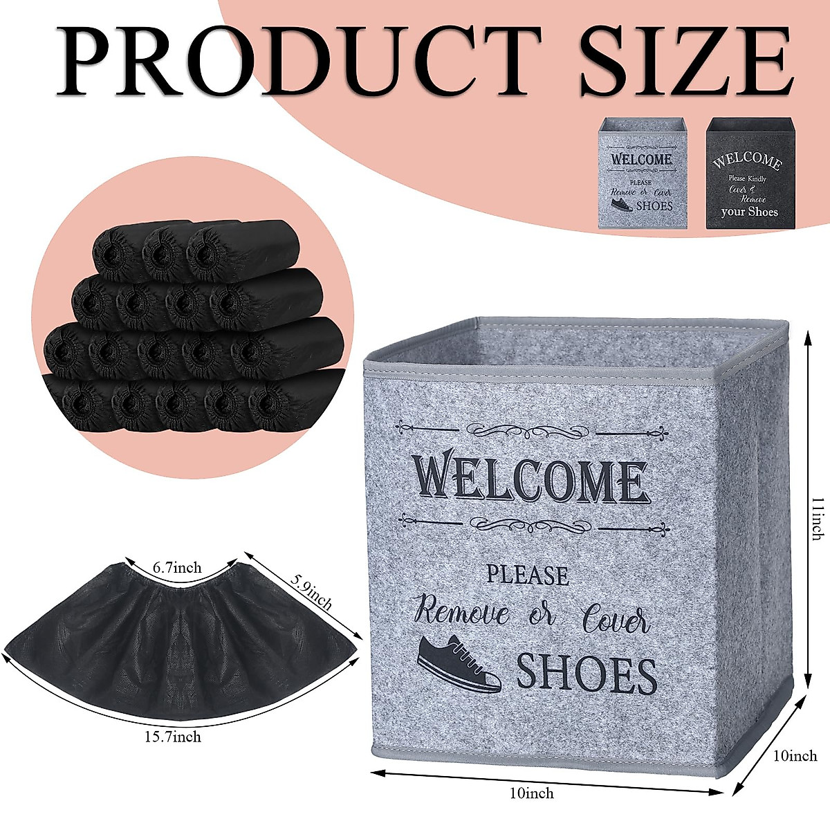 Yiyiring 2 Pcs Shoe Covers Box with 200 Pcs Disposable Non Slip Shoe Covers Booties Foot Covers Dispenser Holder Foldable Storage Box for Indoors Open House Supplies, 10 x 10 x 11 Inch(Black)