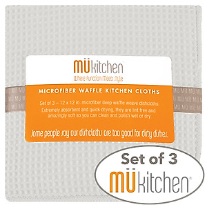 MU kitchen | Waffle Microfiber Dish Cloths are 100% Quality | Durable & Absorbent for Cleaning & Drying | Set of 3 | White