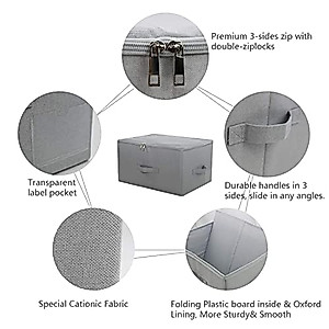 Breathable Canvas Soft Storage Bag with Handles, 2pcs Rigid Folding Storage Bins, Light Gray