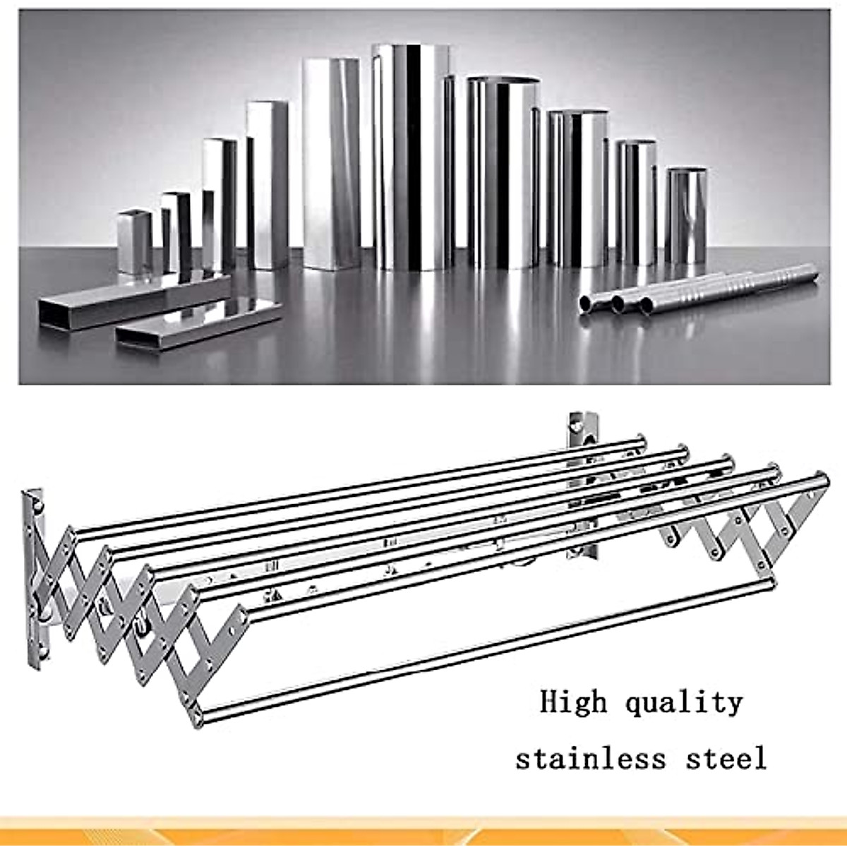 YEIRNTP Wall Mounted Clothes Drying Rack, Easy to Install Indoor Outdoor Stainless Steel Accordion Retractable Bathroom Clothes Airer Clothes Drying Racks (Size : 80cm)